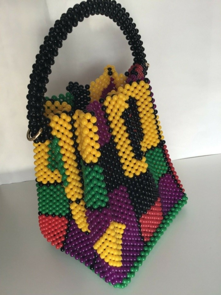 Betina De Luca DEL DUCA Beaded Bucket Shoulder Hand Bag Multi-color ...
