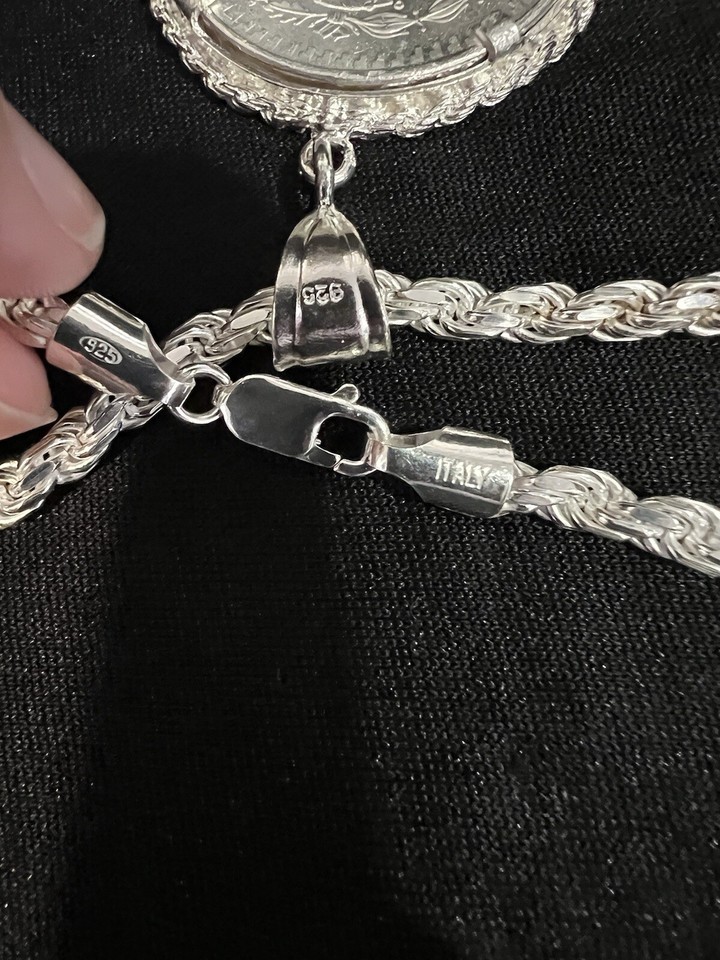 925 Sterling Silver Bezel Silver Mexico 1 Oz Libertad CENTENARIO & Rope ...