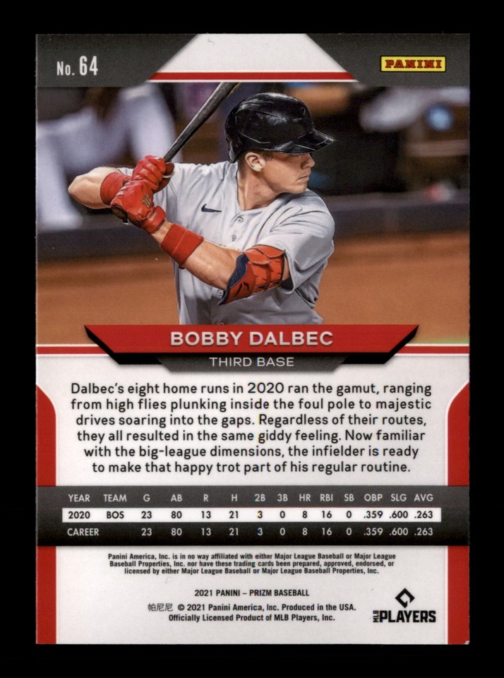 2021 Panini Prizm #64 Bobby Dalbec RC Boston Red Sox Baseball Card | eBay