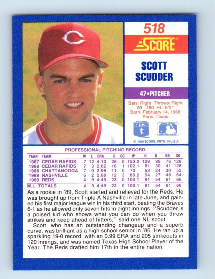 1990 Score Scott Scudder Cincinnati Reds #518 | eBay
