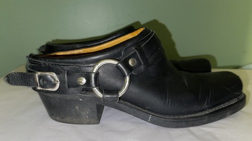 FRYE USA Mules Black Leather Harness Low Boots Shoes Square Toe Women's ...