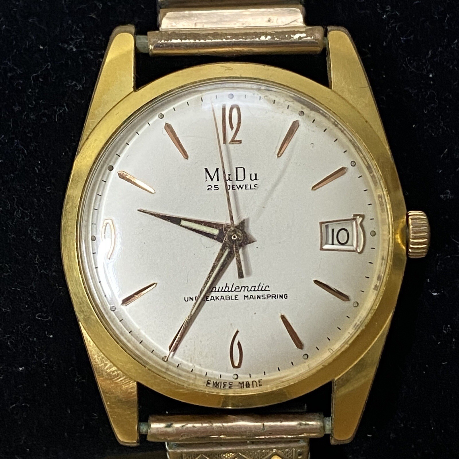 MuDu Doublematic Automatic Watch 25 Jewels gold plate Swiss date 33mm ...