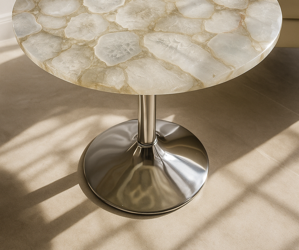 21” White Agate Round Table top , Handmade Luxury Gemstone Accent ...