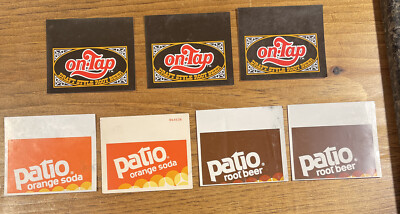 7 Vtg Soda Machine Inserts On-Tap Root Beer, Patio Orange Soda, Patio ...