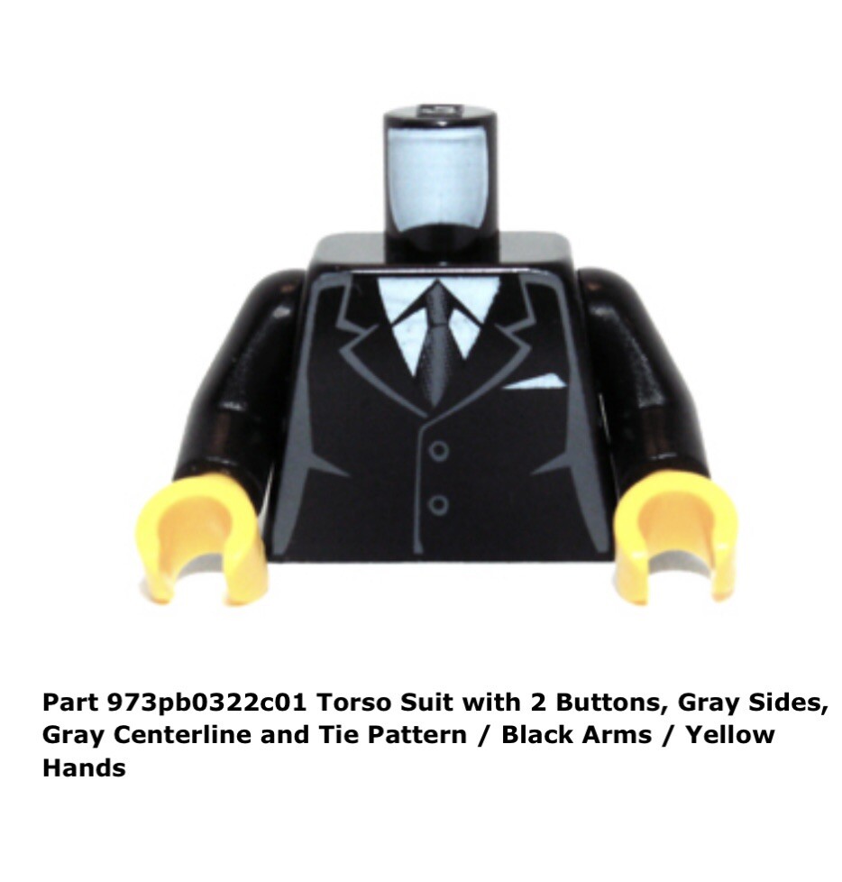 Lego City Black Suit Torso with 2 Buttons,Gray Sides,Gray Centerline ...