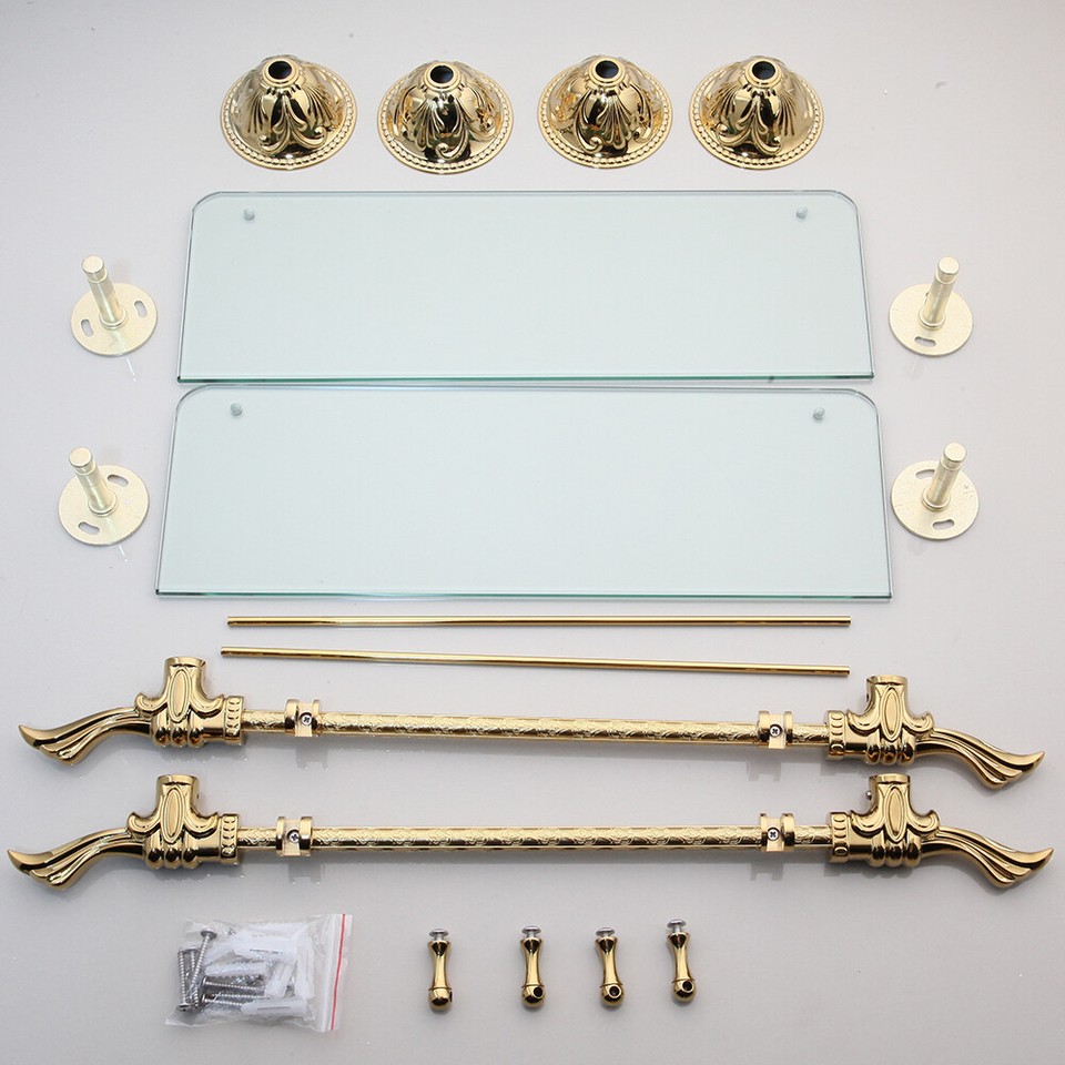 Luxury Gold Bathroom Wall Mount Shower Gel Shampoo Storage Glass Shelf ...