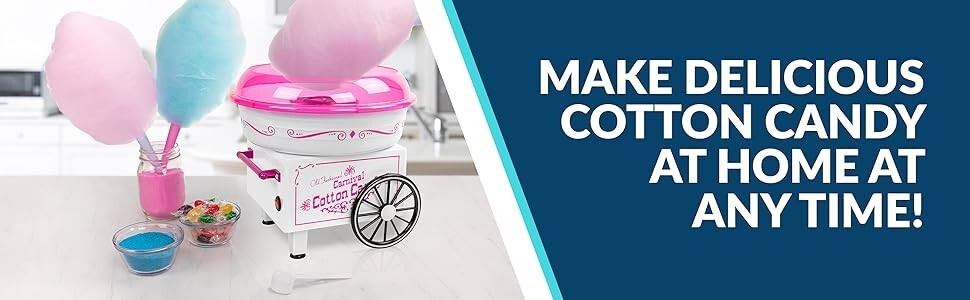 Nostalgia Candy Cotton Candy Machine Maker Retro with 2 Reusable Cones ...