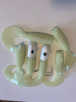 2 Halibut Lingcod Alaska Lure 16 oz White Grub Jig with 4 extra Tails ...