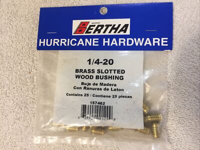 ¼-20 Solid Brass slotted wood bushing qty 25 Threaded Insert Bertha ...