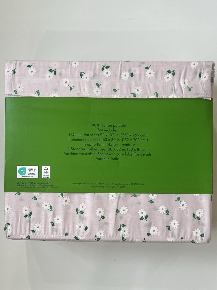 Kate Spade Queen 4 pc Sheet Set Floral 100% Cotton Percale Flowers NW T ...