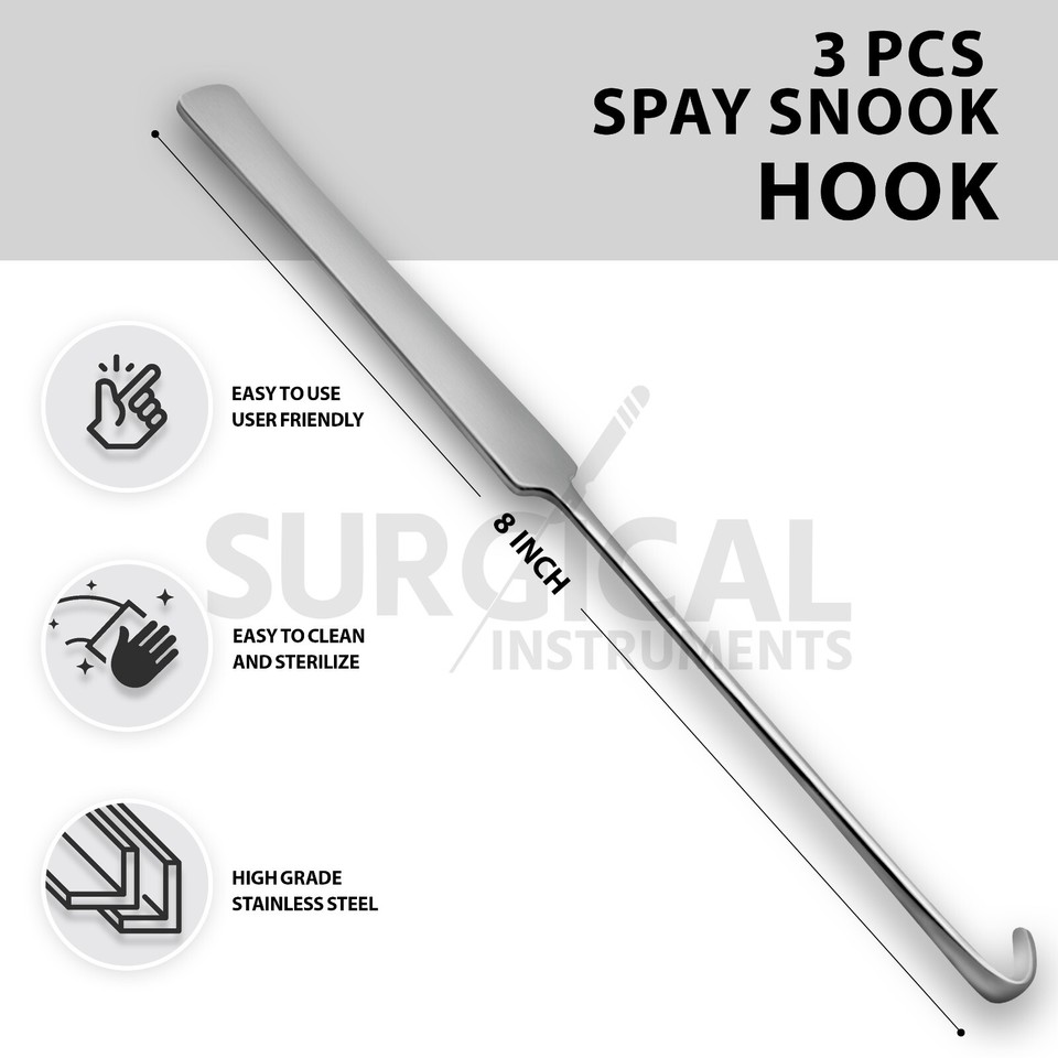 3 Pcs Spay Snook Hook Veterinary Surgical Instruments Stainless German ...