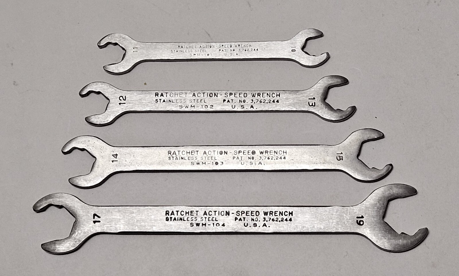 4 Metric Stainless Steel Ratchet Action Speed Wrench Set 10mm-19mm USA ...