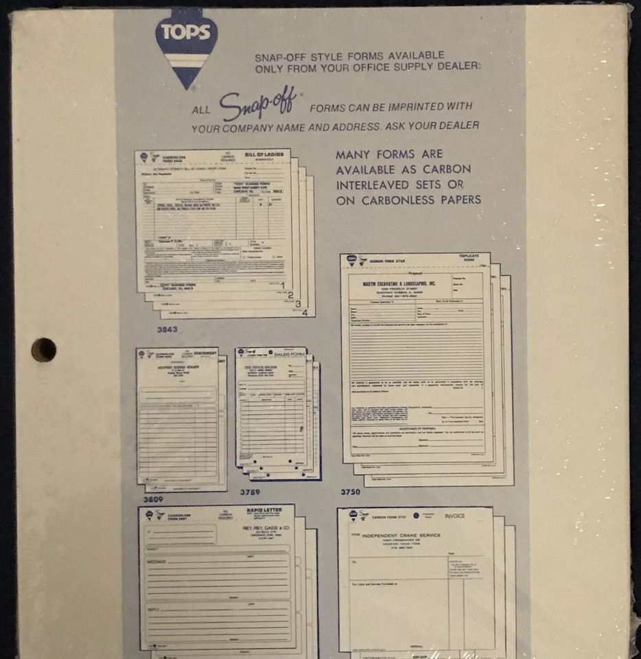 SEALED Tops Pack of 50 - Carbon 3 Part Purchase Order Form #3721 - 7" x ...