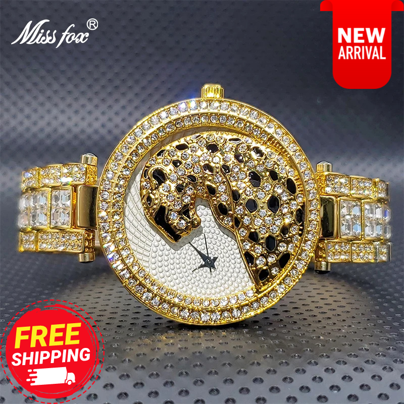 MISSFOX Womens Leopard Luxury Gold Diamond Watch Relogio Feminino ...