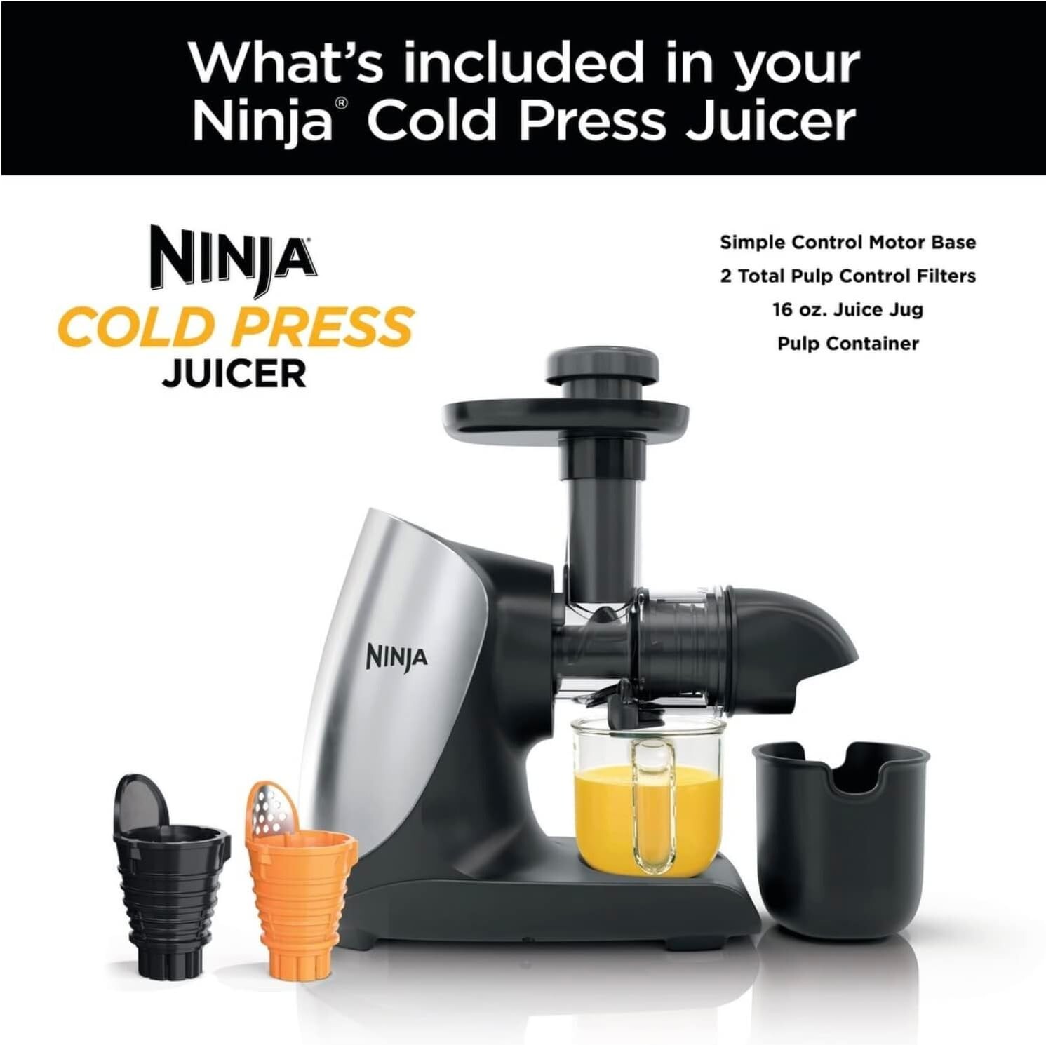 Ninja JC100 Cold Press Juicer Pro Powerful Slow Juicer with Total Pulp ...