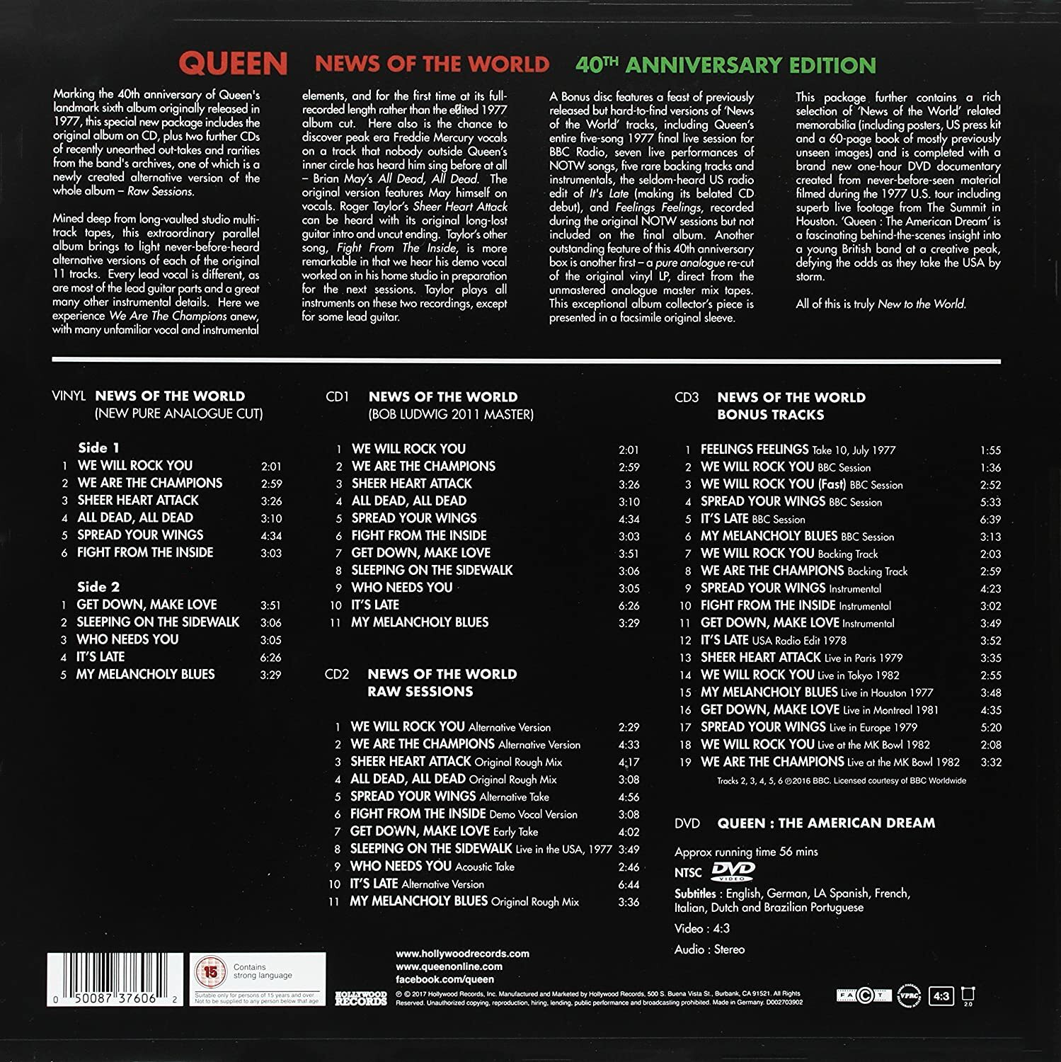 Queen: News of the World 40th Anniversary Edition NEW 3 CD DVD LP Super ...