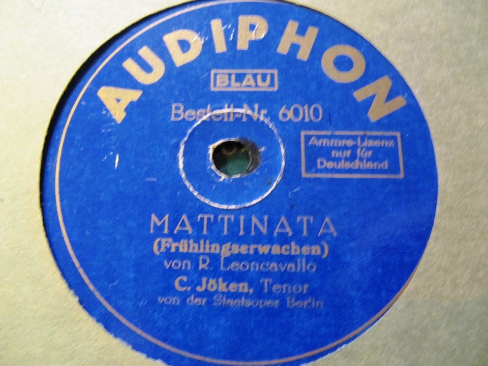 1930 CARL JOKEN AUDIPHON Clausophon Record Leoncavallo Mattinata ...