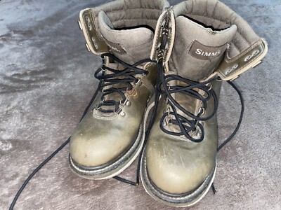 Simms Fly Fishing Wading Leather Boots Green Felt Soles Spikes Size 9 ...