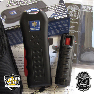 Blackjack 21,000,000 Volt Stun Gun w/Alarm & Police Magnum Pepper Spray ...