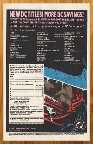 1989 DC Comics Subscription Vintage Print Ad/Poster The Shadow Strikes ...