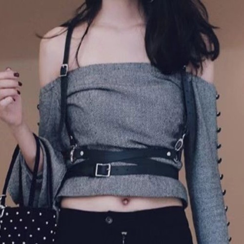 Womens Faux Leather Body Harness Waist Belt Punk Gothic Bra Bondage ...