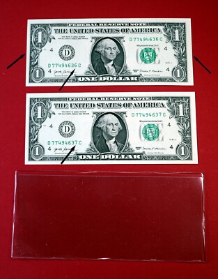 2017 $1 CURRENCY NOTES UNC, Cut Errors & Gas Pump S/N, 2 Sequential ...