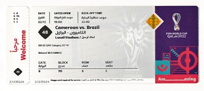 Original Ticket Brazil Cameroon Match FIFA 2022 World Cup Soccer ...