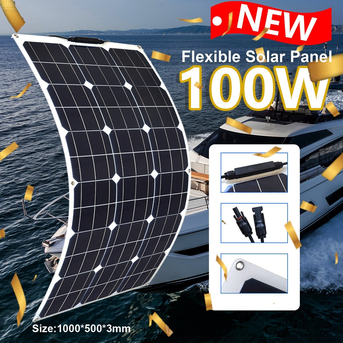 100W 300W Watt 12V Portable Flexible Solar Panel Kit RV Camping Off ...