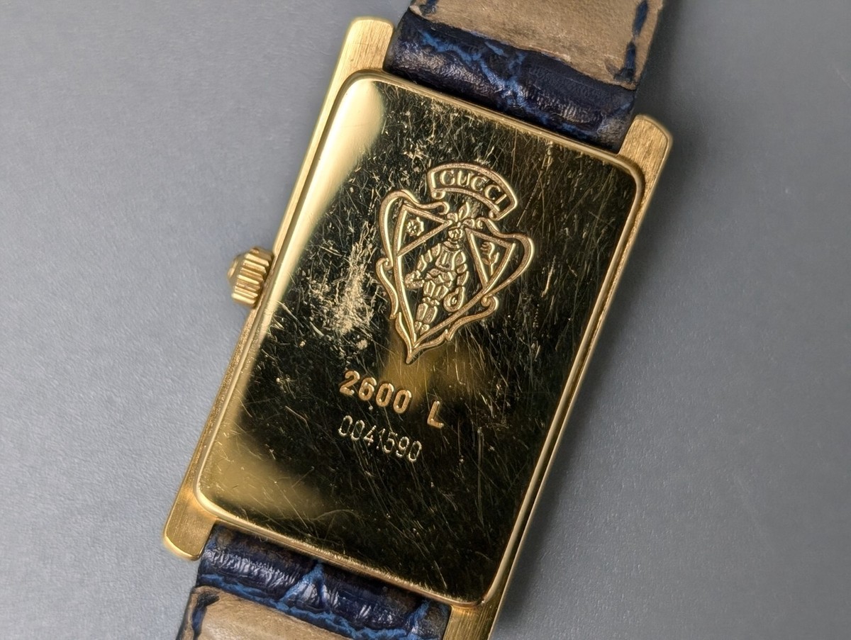 GUCCI 2600L Blue Gold Plated Roman Dial tank Quartz Women GUCCI 2600L Blue Gold Plated Roman Dial tank Quartz Women