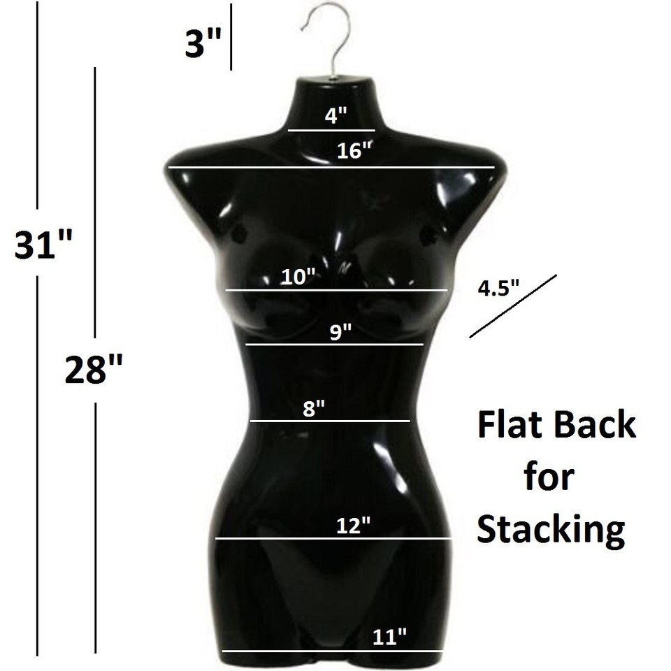 Female Body Form black plastic torso mannequin store clothing display ...