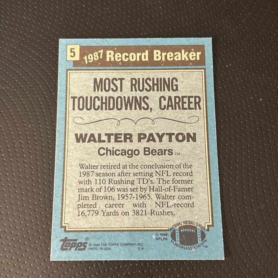 Walter Payton 1988 Topps Record Breaker. Low Price, Final Topps Base ...