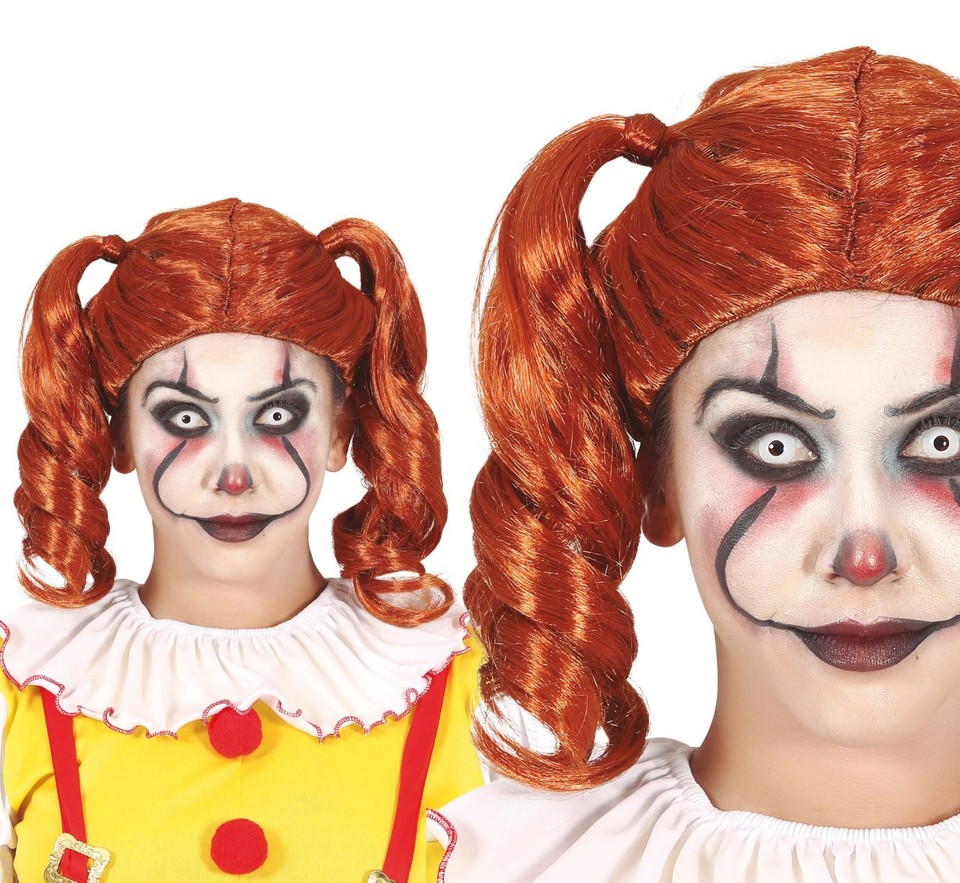 Ladies Halloween Fancy Dress Clown Wig Ginger with Pigtails New fg | eBay