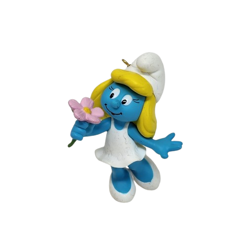 2011 PEYO SMURFS CHRISTMAS ORNAMENT SMURFETTE HOLDING PINK FLOWER | eBay