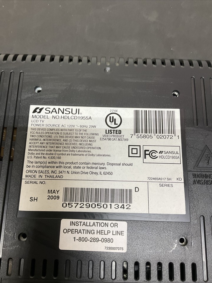 Sansui HDLCD1955A 19" 720p HD LCD Television TV NO REMOTE camping ...