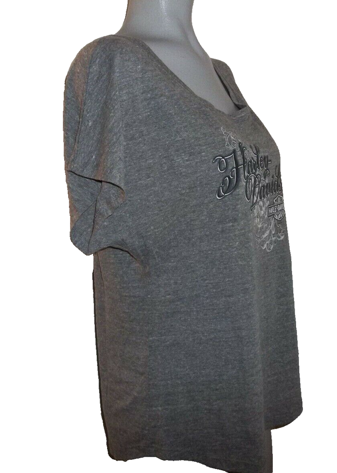 HARLEY-DAVIDSON Women's Gray & Black Top B&S Graphics Size Medium Rayon ...