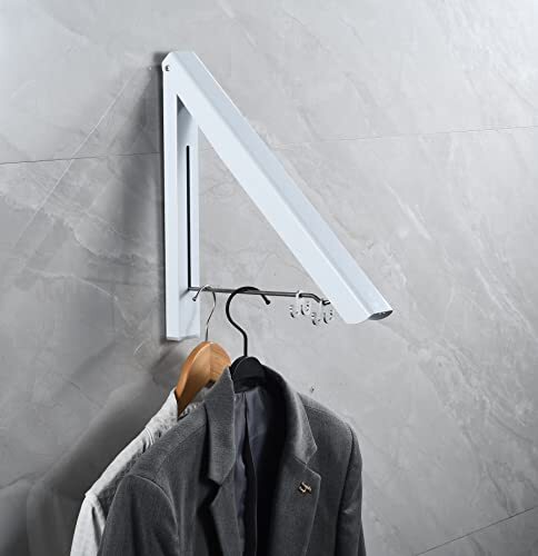 White Retractable Clothes Rack 2 Pack Wall Mounted Folding Clothes ...