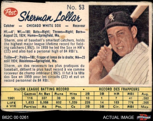 1962 Post Canadian #53 Sherman Lollar White Sox 2 - GOOD | eBay