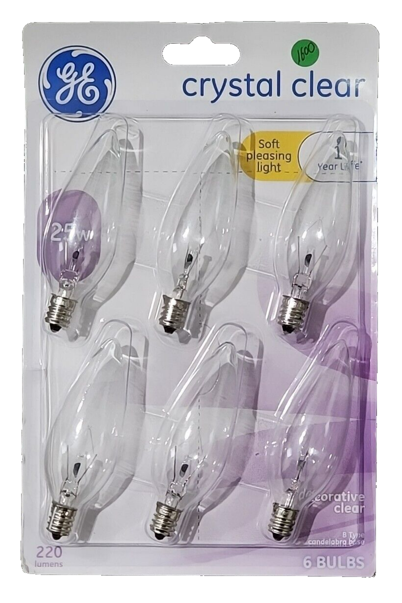 5 GE Incandescent 25w Decorative Crystal Clear Candelabra Base Blunt ...