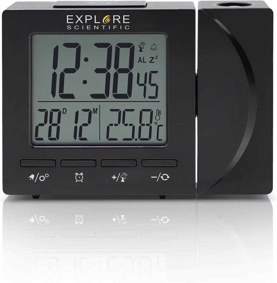 Explore Scientific Radio Controlled Projection Alarm Clock - Black or ...