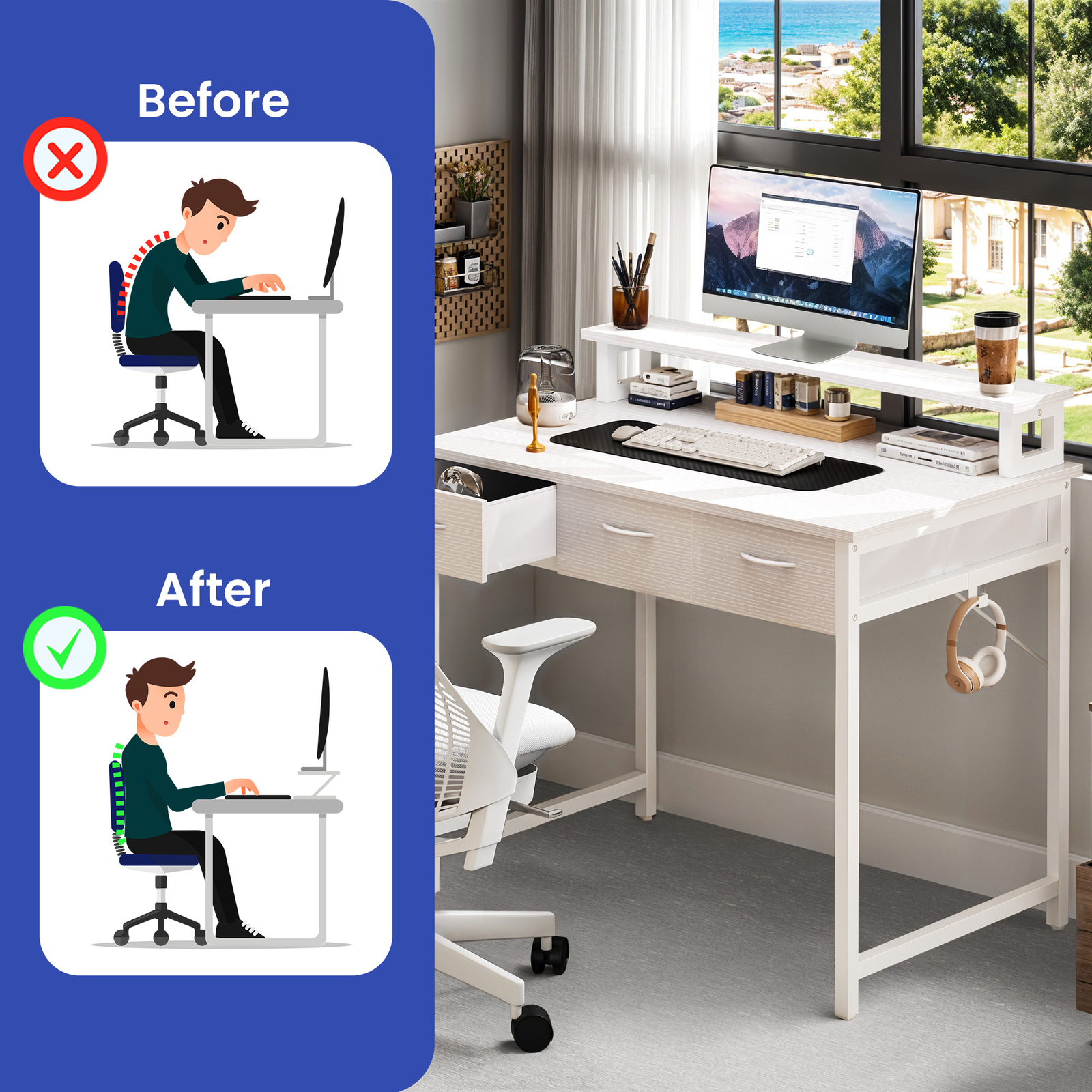 Compact Desk Office Study Vanity Table for Small Spaces w/ Monitor ...