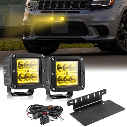 For Jeep Grand Cherokee 3'' Amber LED Lights Front License Plate Mount ...