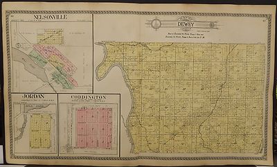 Wisconsin Portage County Map Dewey Nelsonville Township c1915 Dbl Pg ...