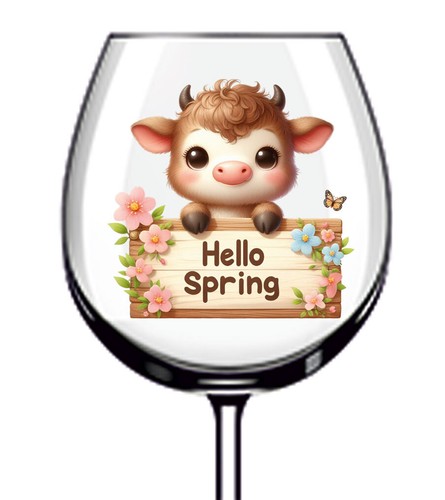 12x Hello Spring Flower Highland Cow Wine Glass Bottle Van Vinyl ...