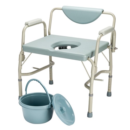 US Extra-wide Medical Bariatric Drop-Arm Commode Steel Frame Adjustable ...