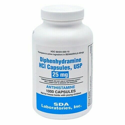 SDA Laboratories Diphenhydramine Capsule, 25mg - 1000 Counts for sale ...