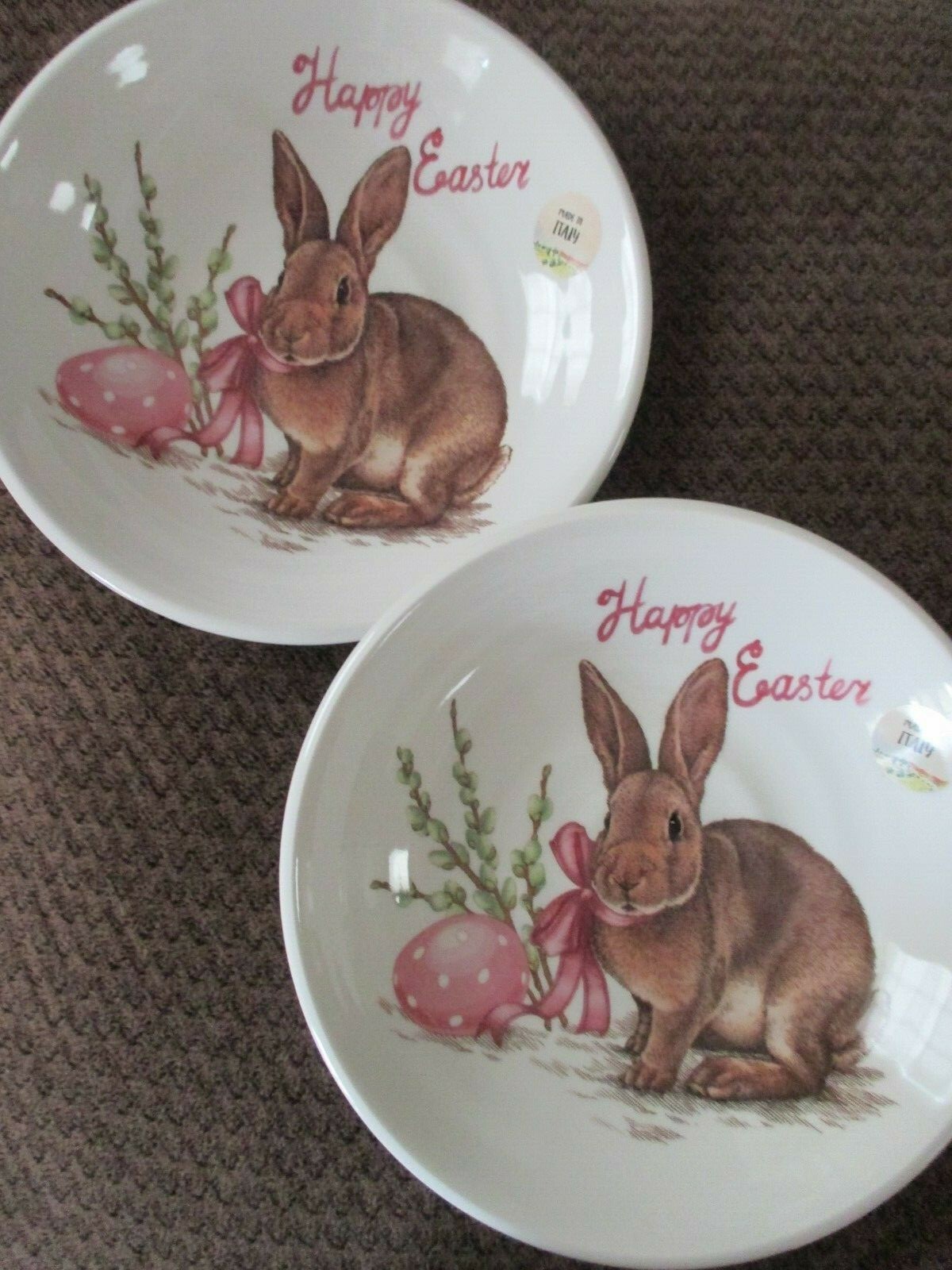 NEW - Set of 2 Italian EASTER Bunny Rabbit Ceramic Pasta Serving Bowls ...