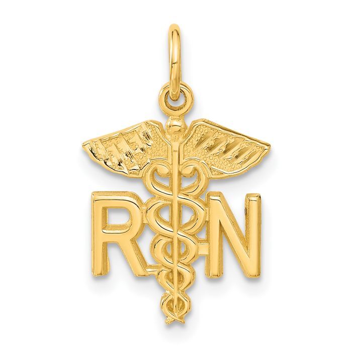 14K Solid Yellow Gold Registered Nurse Caduceus Paramedic Rn Doctor ...