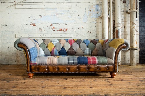 Unique Handmade 3 seater Multi Colour Wool & Leather Patchwork ...
