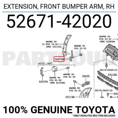 5267142020 Genuine Toyota EXTENSION, FRONT BUMPER ARM, RH 52671-42020 ...