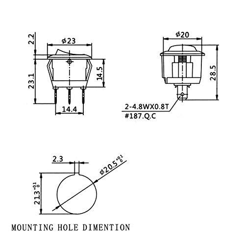 Heschen Round Rocker Switch ON-OFF SPST 3 Terminals Red light 10A ...